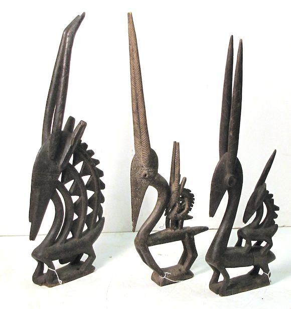 Bonhams : Three Bamana Chiwara figures