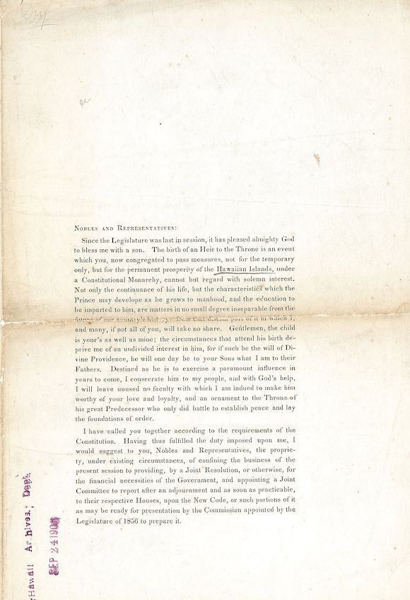 Bonhams : KAMEHAMEHA IV, KING OF HAWAII. 1834-1863