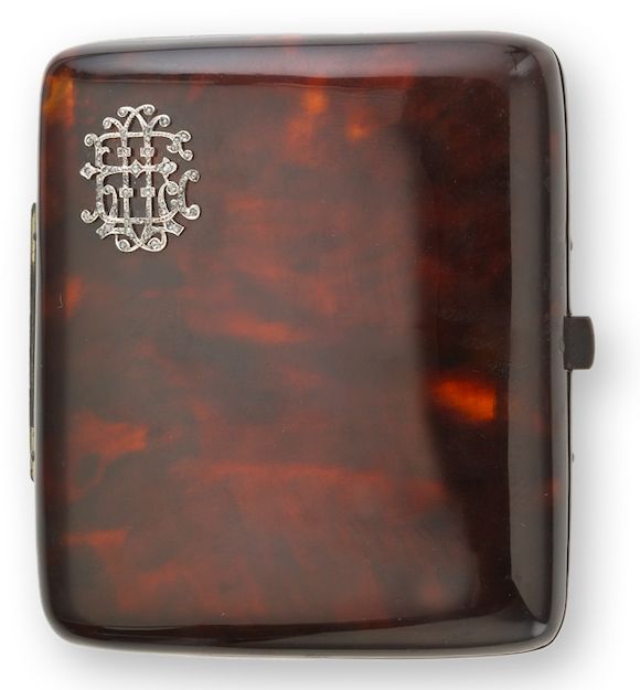 Bonhams : A tortoise shell and diamond cigarette case