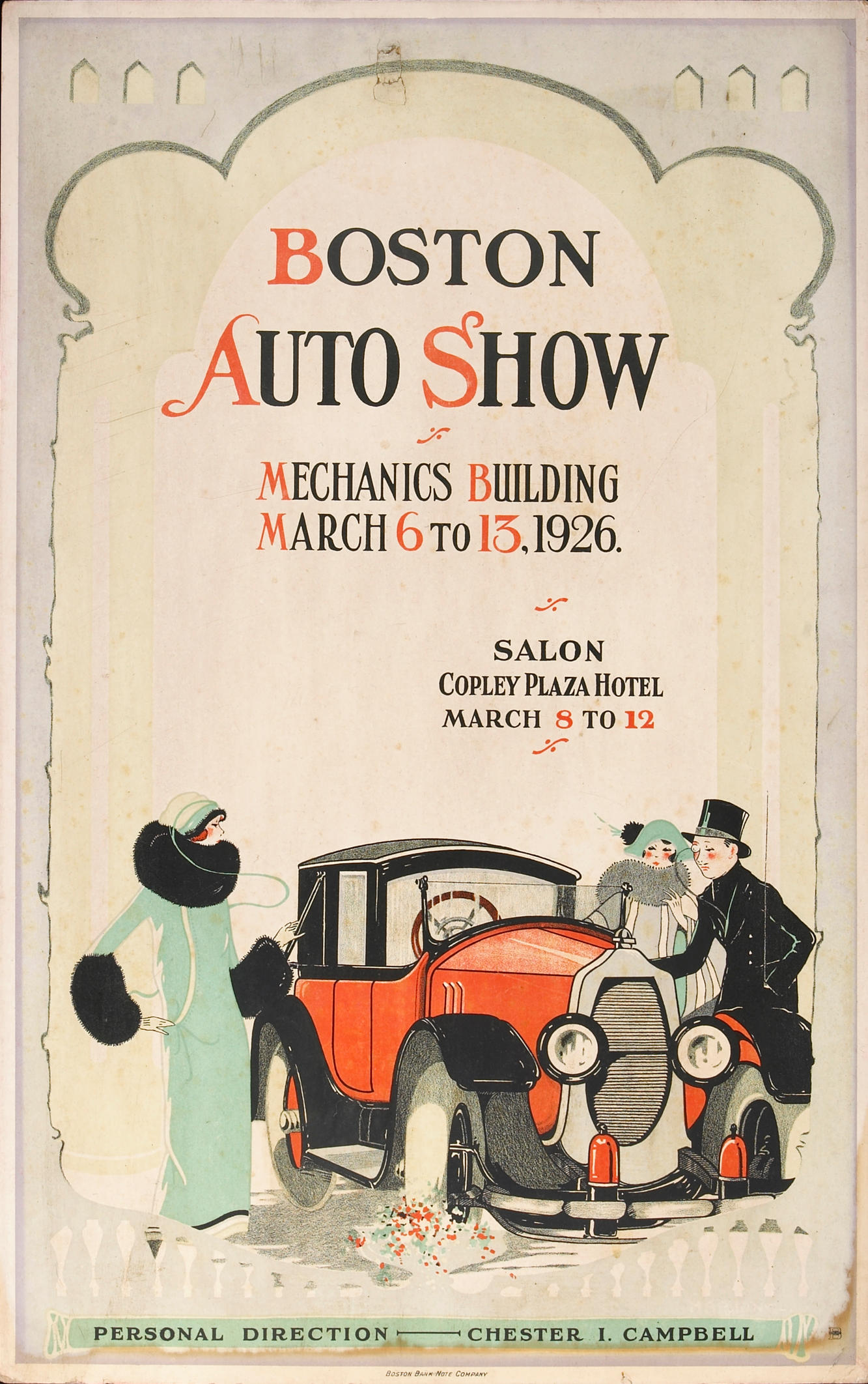 Bonhams Cars : A 1926 Boston Auto Show advertising sign, 21 by 13in.