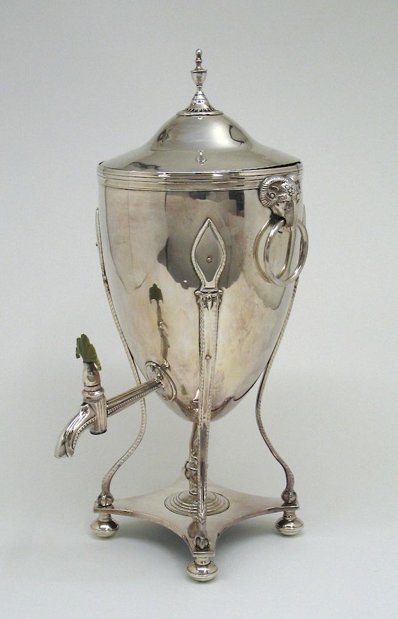 Bonhams : Sheffield Plate Hot Water Urn with Green Dyed Ivory Spigot ...