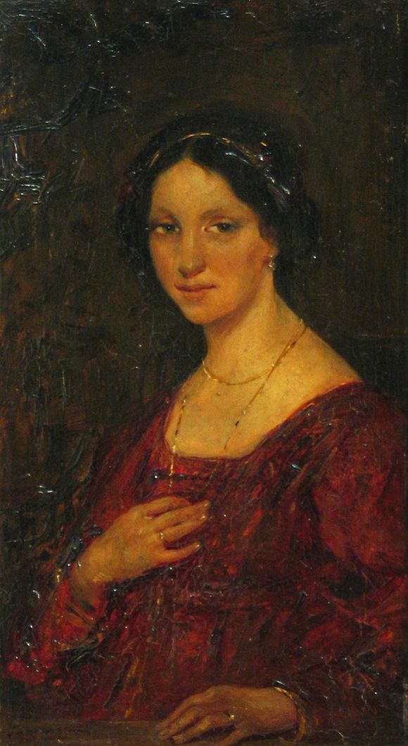 Bonhams : Simon Maris (Dutch, 1873-1935) A portrait of a lady in a red ...