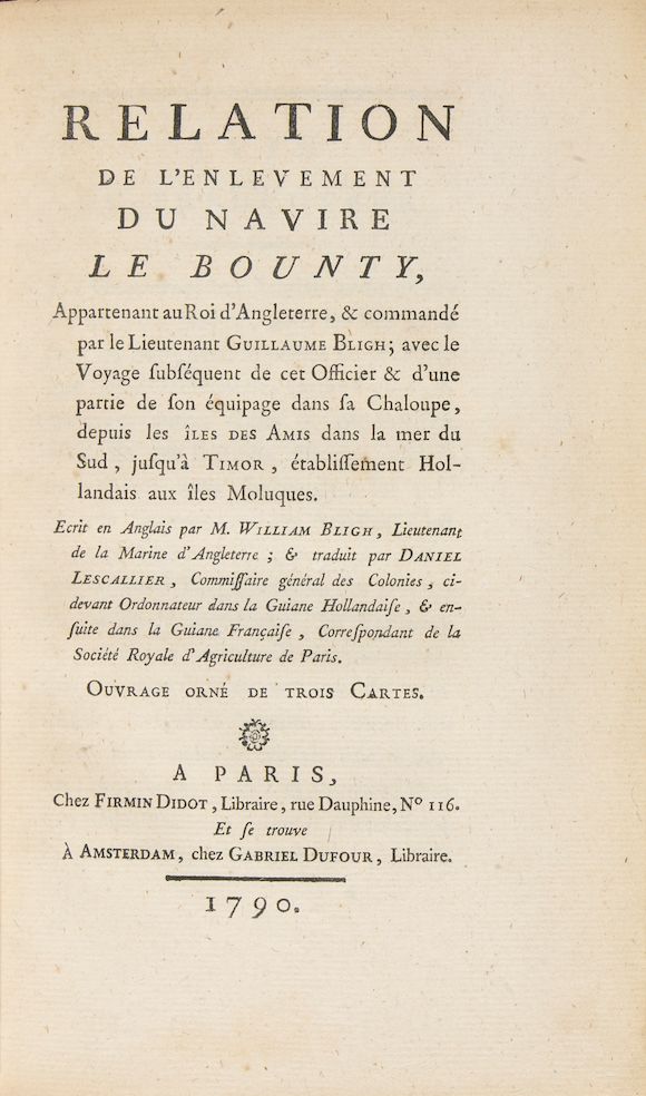 Bonhams : BLIGH, WILLIAM. 1754-1817.