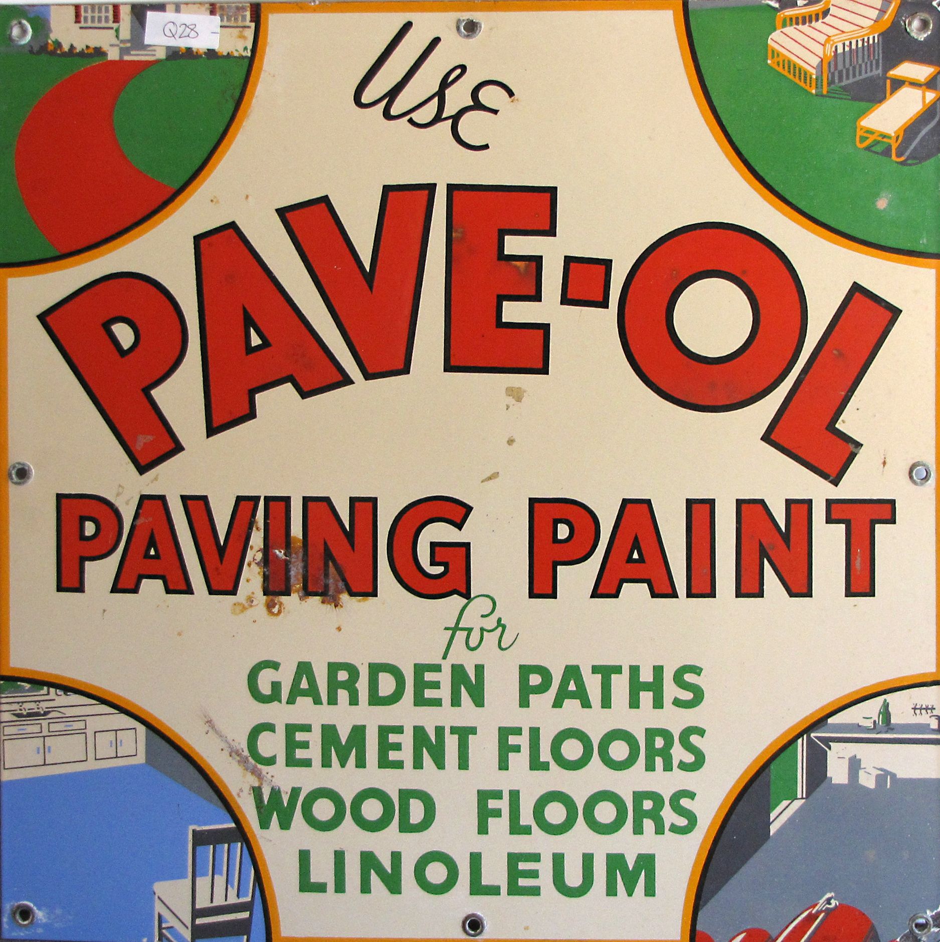 Bonhams Cars : A Pave-Ol Paving Paint enamel sign, 18 by 18in.