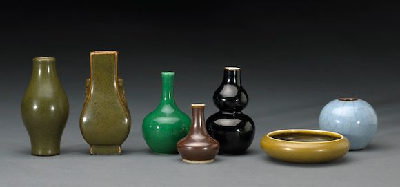 Bonhams : A group of seven miniature monochrome glazed porcelain ...