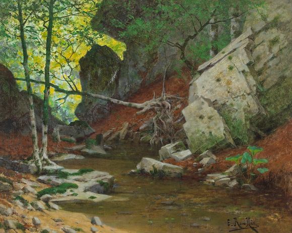 Bonhams : Charles Edmond Rene-His (French, 1877-1960) A woodland stream ...