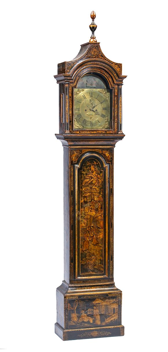 Bonhams : A George III parcel gilt and black lacquered long case clock ...