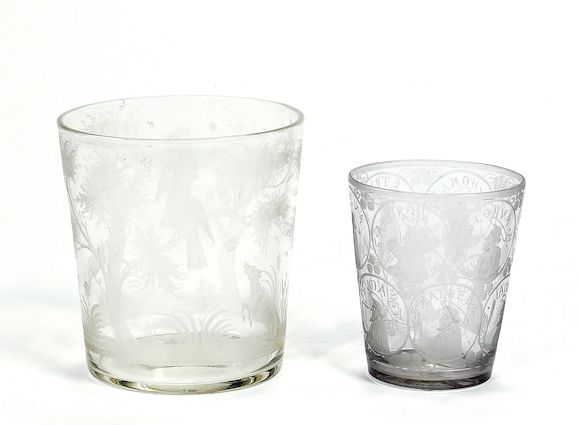 Bonhams : Two Dutch engraved glass beakers late 18th/early 19th century