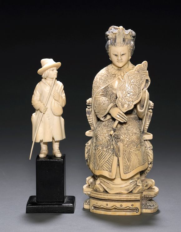 Bonhams : A carved ivory seated empress 20th Century