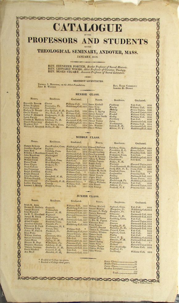 Bonhams : [ANDOVER THEOLOGICAL SEMINARY.]