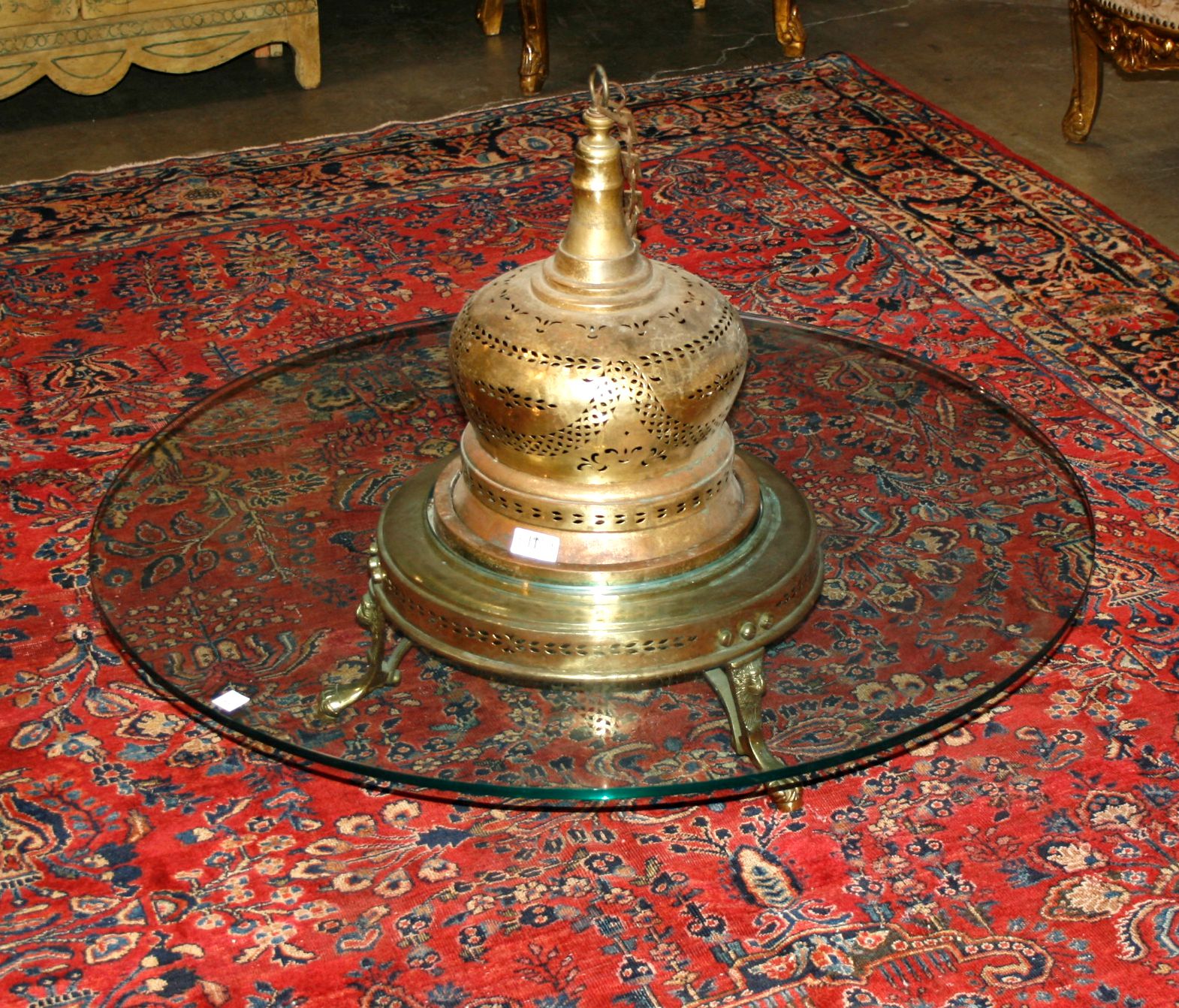 Bonhams : A brass temple brazier, adapted as a coffee table