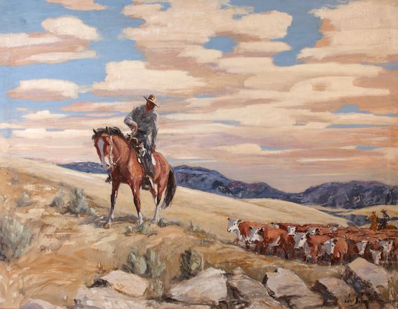Bonhams : Carl Schmidt (American, 1885-1969) Cowboys Herding Cattle 38 ...