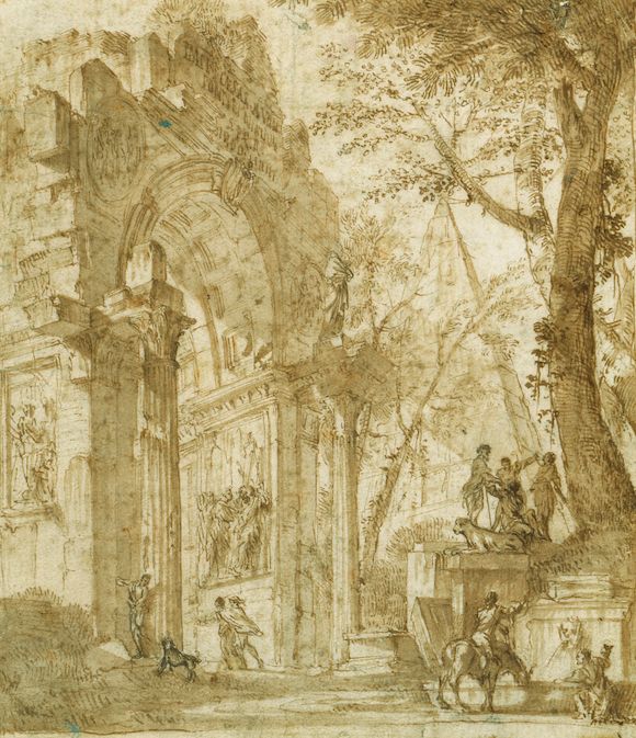 Bonhams : Attributed to Hubert Robert (French, 1733-1808) A view of a ...