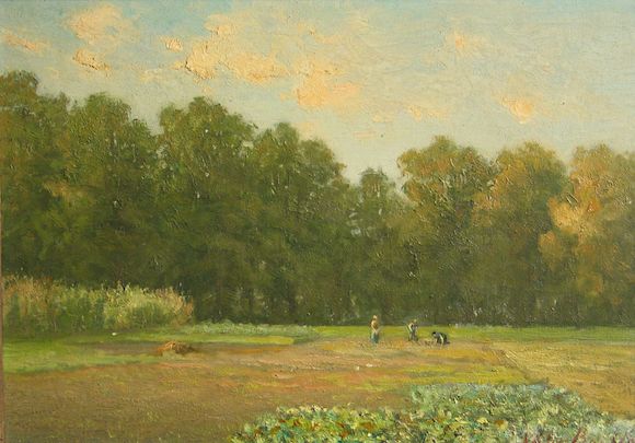 Bonhams : Victor Bauffe (Dutch, 1849-1921) Figures in a field 10 x 14in