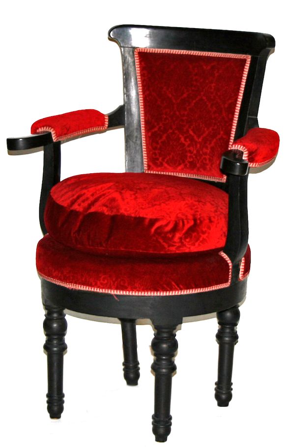 Bonhams : A pair of Napoleon III ebonized and red upholstered swivel ...