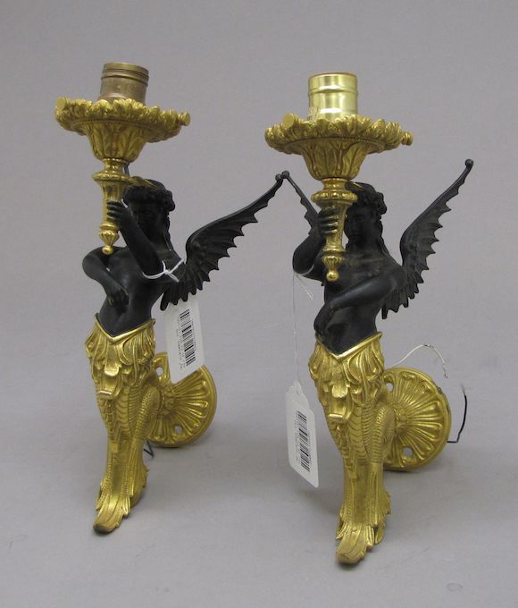 Bonhams : A pair of Empire style patinated and gilt bronze figural bras ...