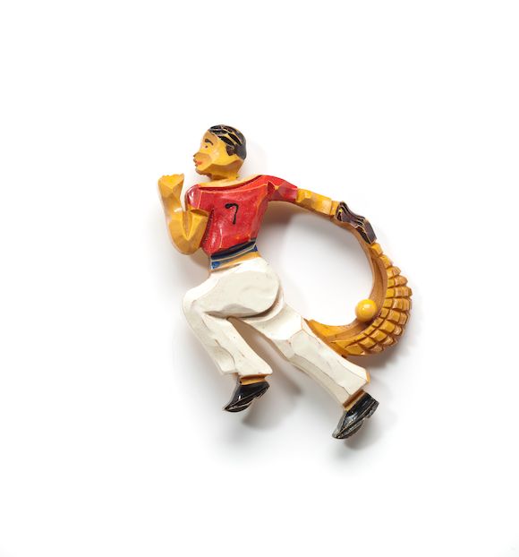 Bonhams : A hand painted Basque pelota player brooch