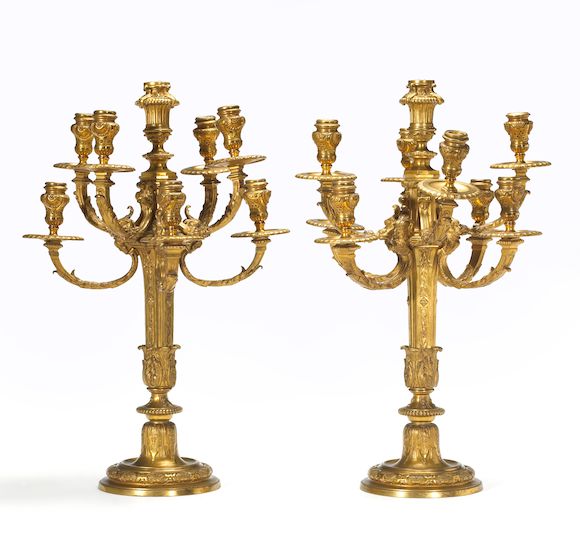 Bonhams : A pair of Régence style gilt bronze nine light candelabra ...
