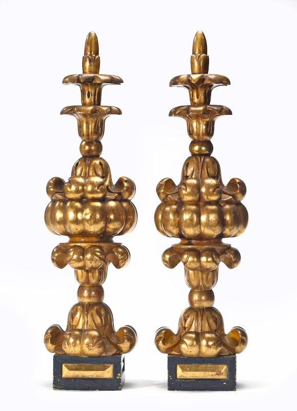 Bonhams : A pair of Italian Rococo style giltwood finials 19th century