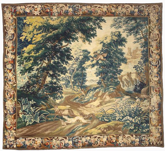Bonhams : A fine French Baroque game tapestry early 18th century
