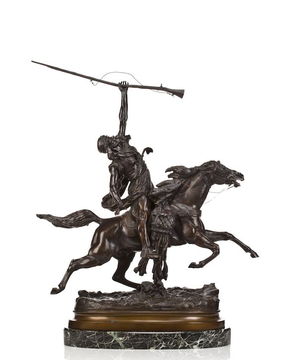 Bonhams : A French patinated bronze figure of an Arab on horseback ...
