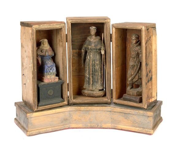 Bonhams : A Continental carved wood triptych