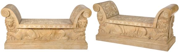 Bonhams : A pair of Neoclassical style buff variegated marble benches ...
