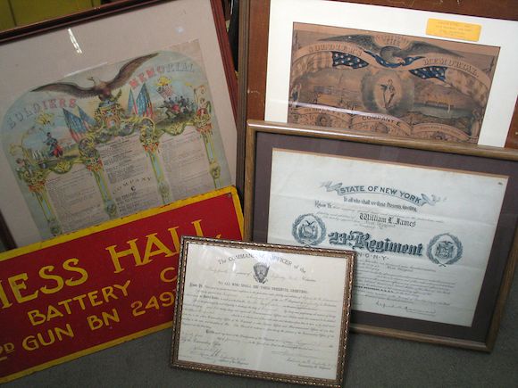 Bonhams : A lot of five framed military prints and one Mess Hall sign