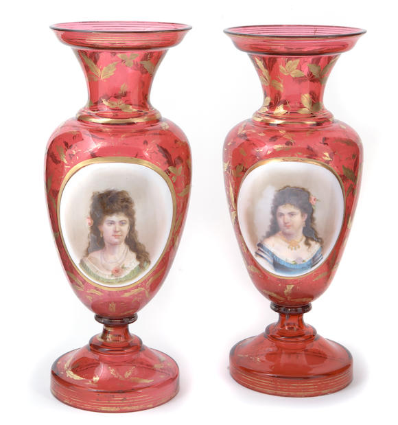 Bonhams A Pair Of Bohemian Ruby Flashed Baluster Form Glass Portrait