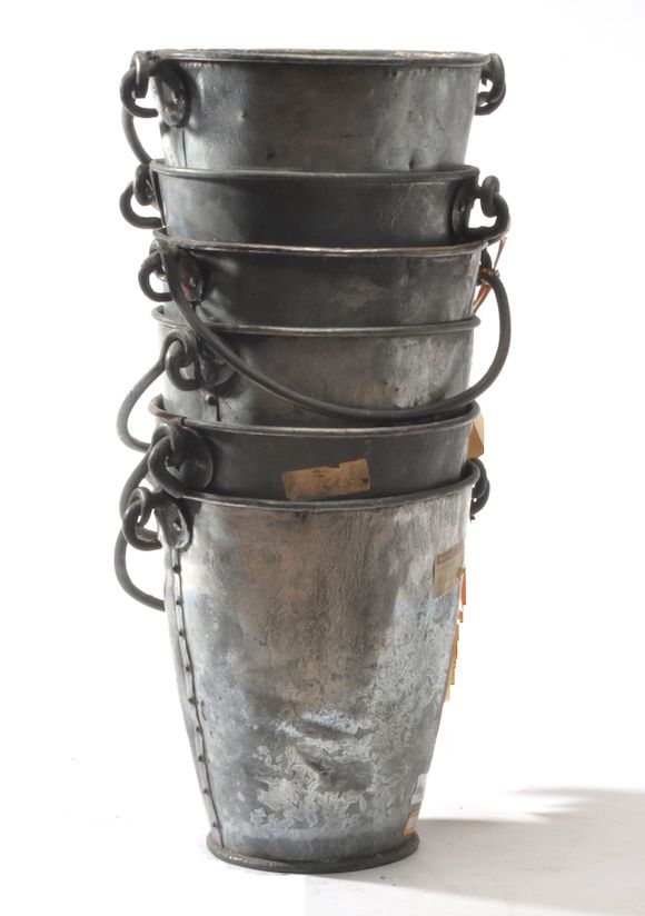 Bonhams : A group of six metal fire buckets late 19th/early 20th century