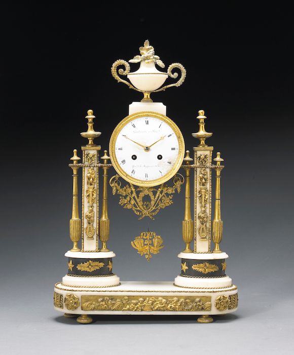 Bonhams : A Louis XVI gilt bronze mounted marble portico clock dial ...