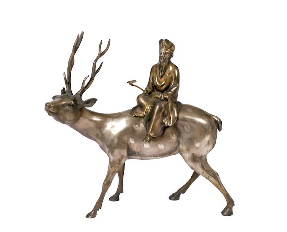 Bonhams : A Chinese pewter figure of Shao-Li atop a deer