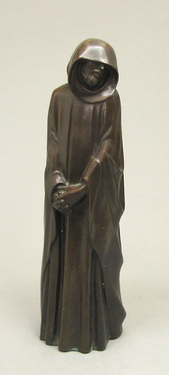 Bonhams : An American patinated bronze figure of a cowled monk E ...