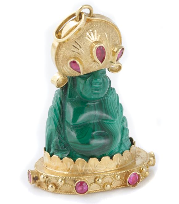 Bonhams : Malachite, Ruby and Gold Charm