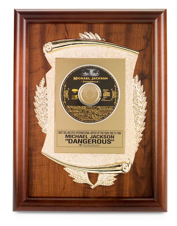 Bonhams : A Michael Jackson record label award for 'Dangerous,' 1993