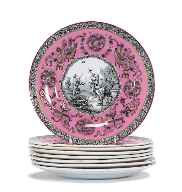Bonhams : Eight English ironstone transfer-printed plates in the Yeddo ...