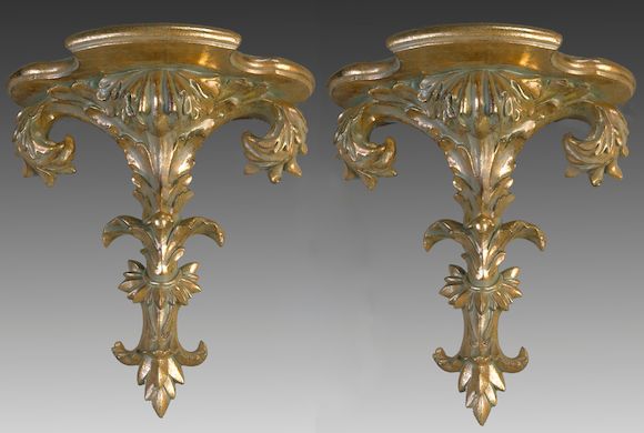 Bonhams : A pair of Rococo style giltwood brackets