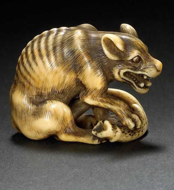 Bonhams : An ivory netsuke of a wolf By Yamaguchi Okatomo, Kyoto, Late ...