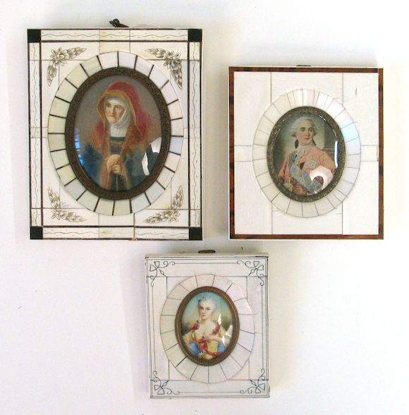 Bonhams : Three portrait miniatures within ivory veneered frames first ...