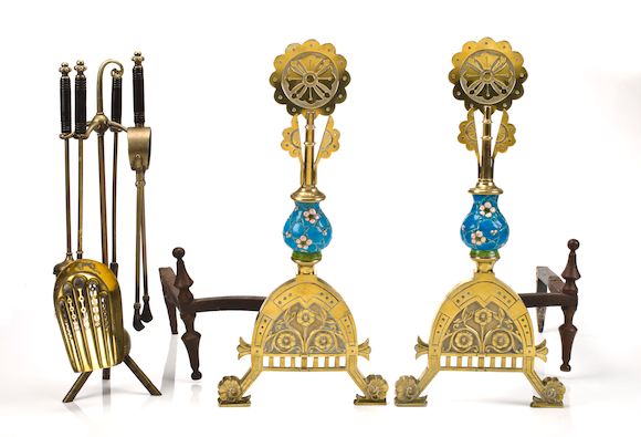 Bonhams : An English Aesthetic set of brass fire tools attributed to ...
