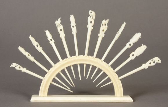 Bonhams : An ivory set of cocktail sticks, Indian