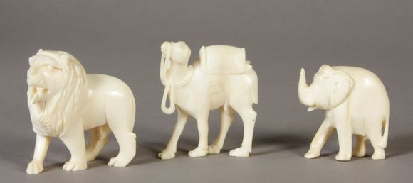 Bonhams : A group of nine miniature ivory animals