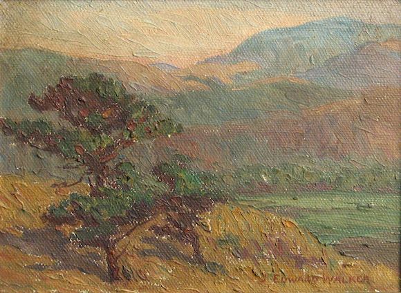Bonhams : John Edward Walker (American, 1880-1940) Trees by a lake 6 x 8in