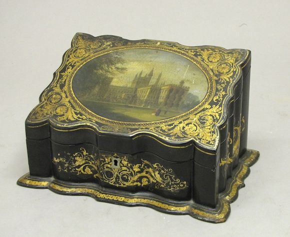 Bonhams : A Victorian papier-mâché stationery box second quarter 19th ...