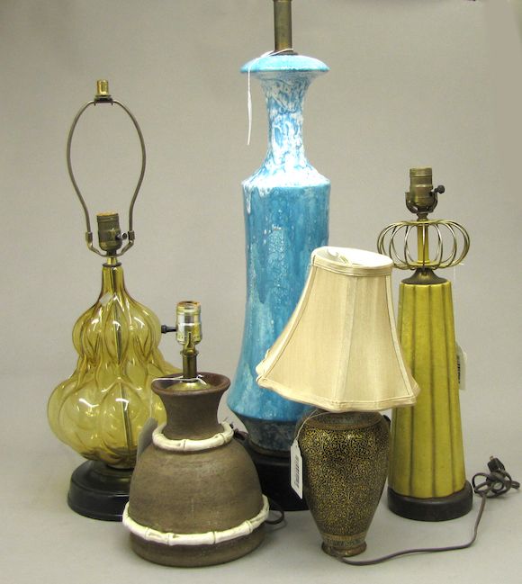 Bonhams : Four Contemporary table lamps and another lamp second half ...