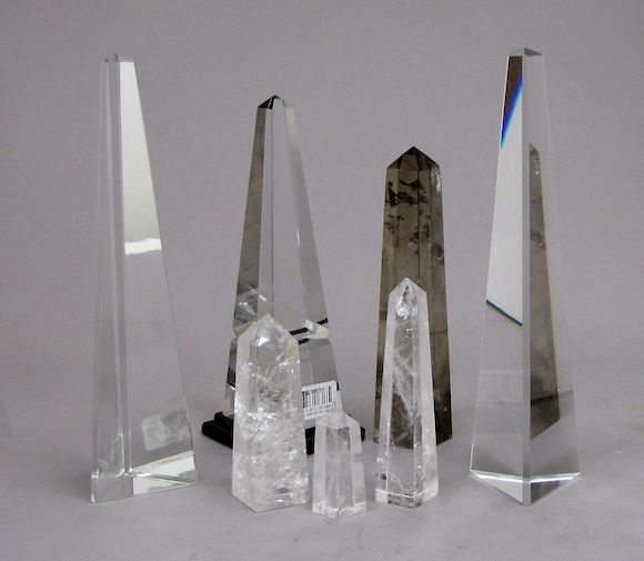 Bonhams : Four rock crystal and three cut glass obelisks