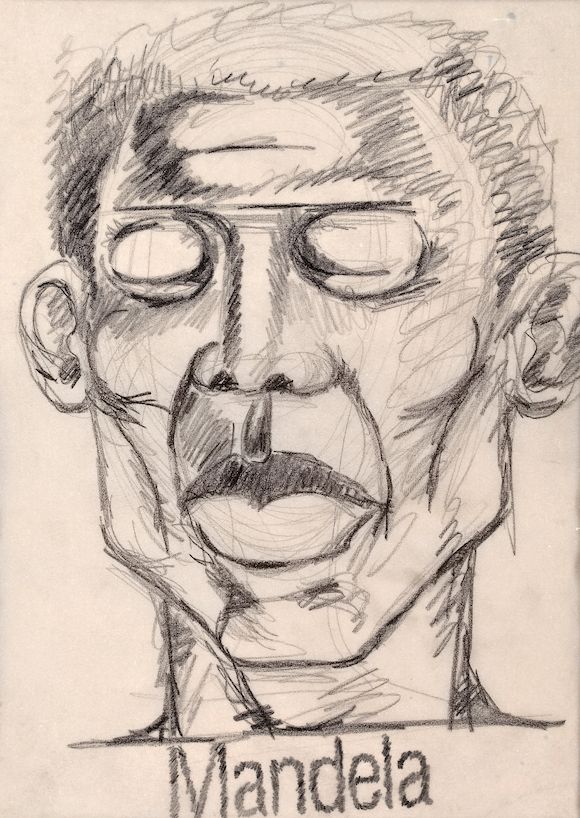 Bonhams : Dumile Feni-Mhlaba (Zwelidumile Mxgazi) (South African, 1942-1991) Head study of ...