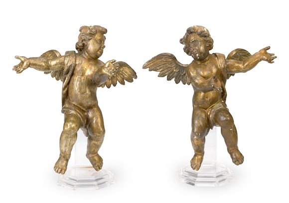 Bonhams : A pair of Italian Baroque carved giltwood cherubs 18th century