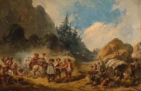 Bonhams : Peter Rudolf Karl Herbstoffer (Austrian, 1821-1876) The freebooter's retreat 8 1/2 x 13in