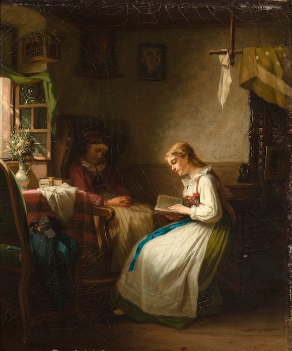 Bonhams : August Müller (German, 1836-1885) Filial devotion 16 1/4 x 13 ...